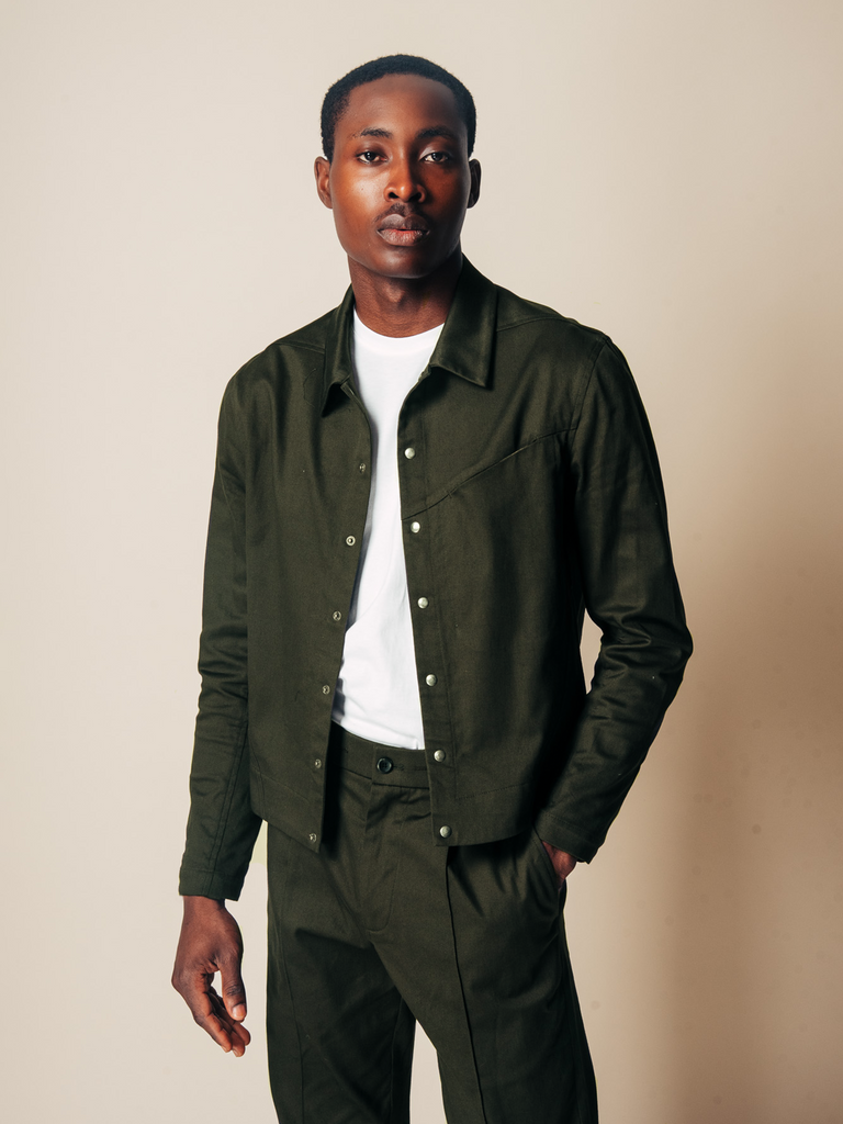 Orion Jacket in Olive Stretch Cotton | Versatility by SENECA